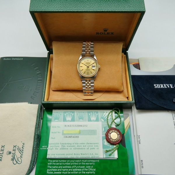 Rolex Datejust 16233 Box Papers Service Receipts 18K Gold & Steel Mens ...