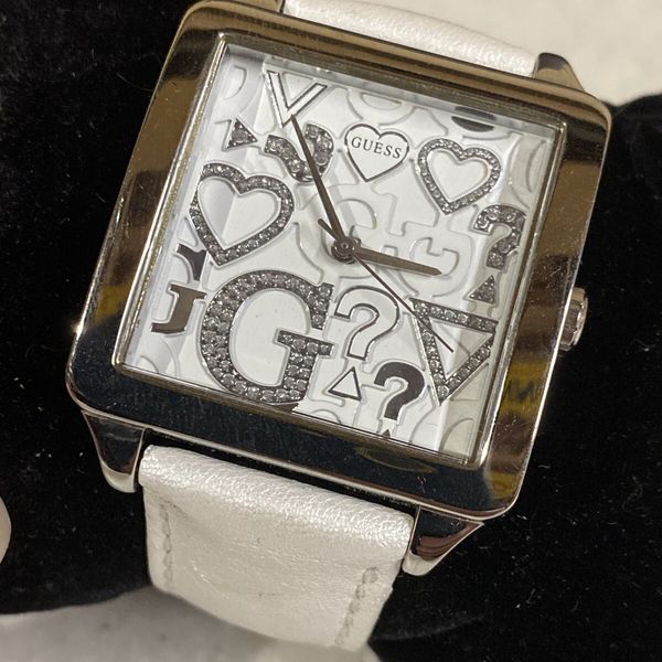 GUESS WATCH PEARL WHITE LEATHER WITH 3D LOGO+HEARTS DIAL-U85115L1 New ...