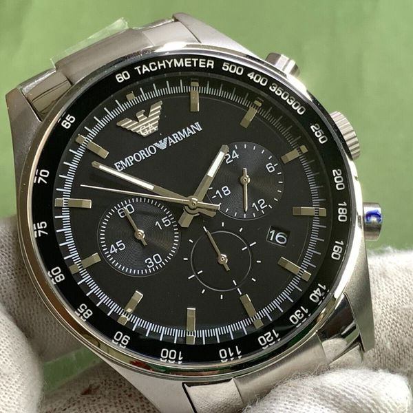 Emporio Armani Mens Sportivo AR5980 Black Dial s/s Chronograph Date ...