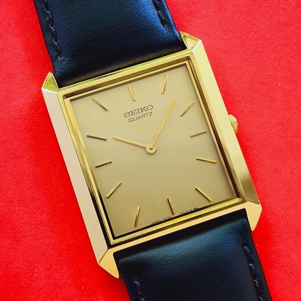 Seiko Tank Watch Rare Gold Coloured Case Leather Band 7430-5250 Vintage | WatchCharts Marketplace