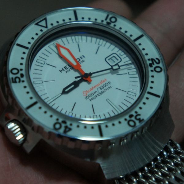 SOLD: HELSON SHARKMASTER WHITE CERAMIC DIAL and SAPPHIRE BEZEL- NIB ...