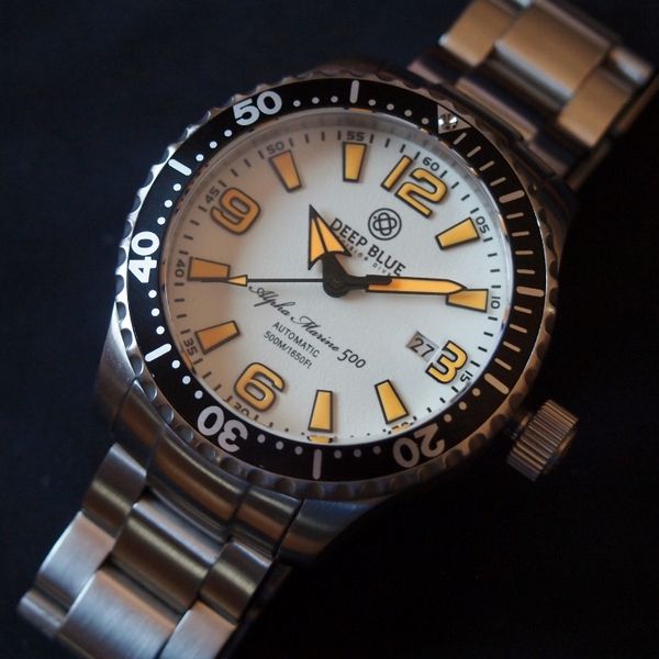 SOLD: Deep Blue Alpha Marine 500 auto, 42mm, lume dial | WatchCharts