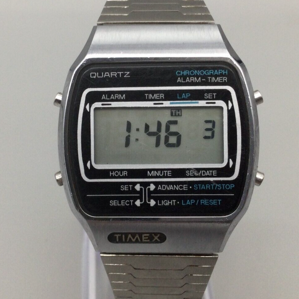 Vintage Timex Digital Watch Men Silver Tone Chronograph Alarm F Cel New ...