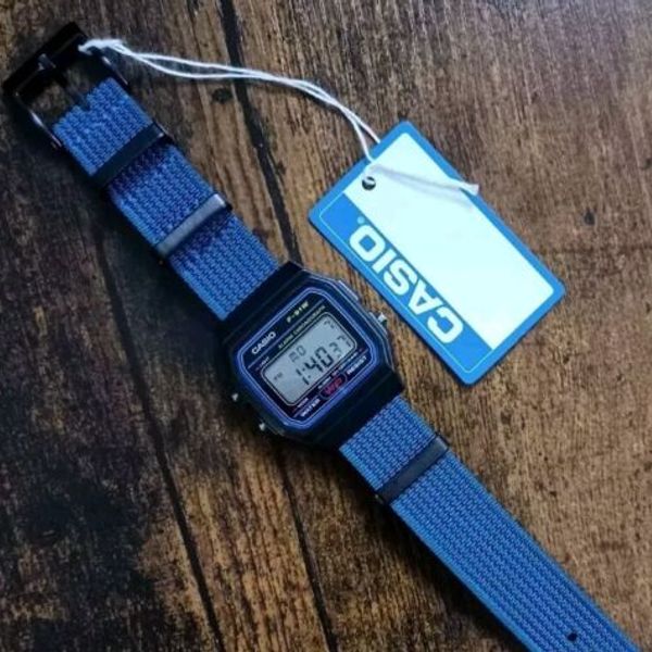 Casio F91W Custom Watch NATO Strap Blue Nylon Fabric Black Buckle Retro ...