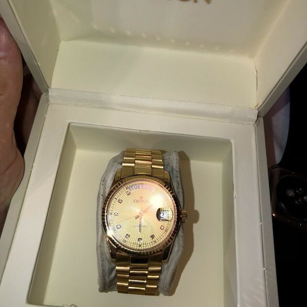 CROTON MENS 18K YELLOW GOLD DAY-DATE PRESIDENT DIAMOND DIAL AUTOMATIC ...