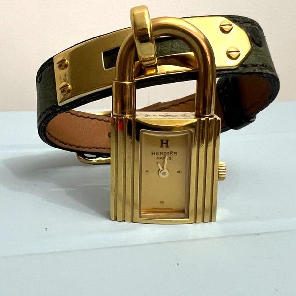HERMES KELLY LOCK WATCH OSTRICH LEATHER GHW | WatchCharts Marketplace