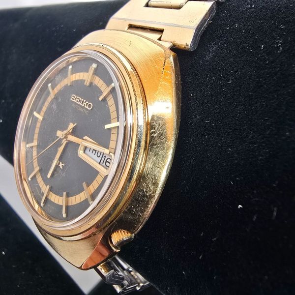 Seiko DX Automatic 17 Jewels Mens Gold-Tone Black Dial Watch Date ...