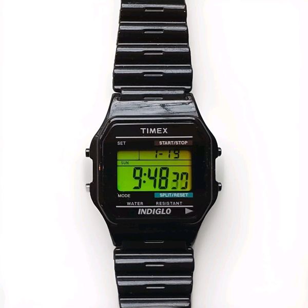 Rare TIMEX 80 Classics 555 O6 Digital Gloss Black Watch Retro Neon ...
