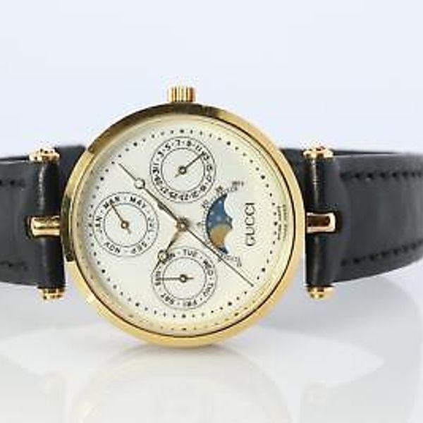 Vintage Gucci Quartz Leather Watch. 2000m Gucci Watch. Calendar Moon ...