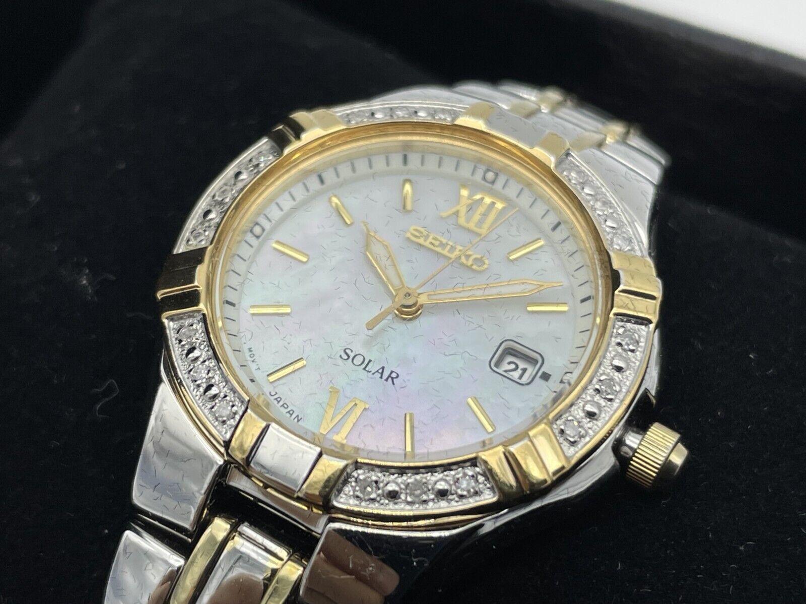 SEIKO Ladies Solar Diamond accents Watch MOP Dial Two Tone SUT068 New ...