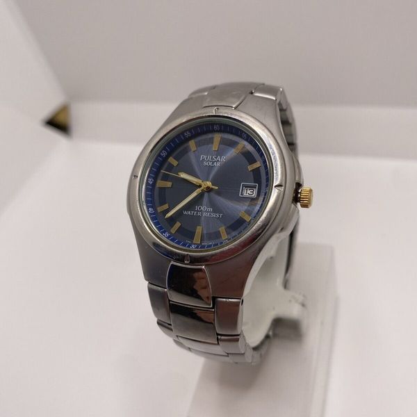 Pulsar By SEIKO SOLAR Menâ s 38MM Watch All Steel Blue W/ Date Holds ...