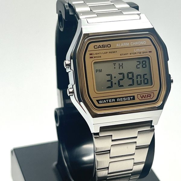 Casio Digital Mens Classic watch Stainless steel band Gold tone face ...