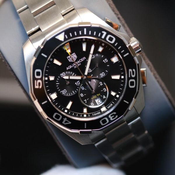 New Tag Heuer Aquaracer 300M Chronograph 43mm Steel Men's Watch CAY111A.BA0927 | WatchCharts ...
