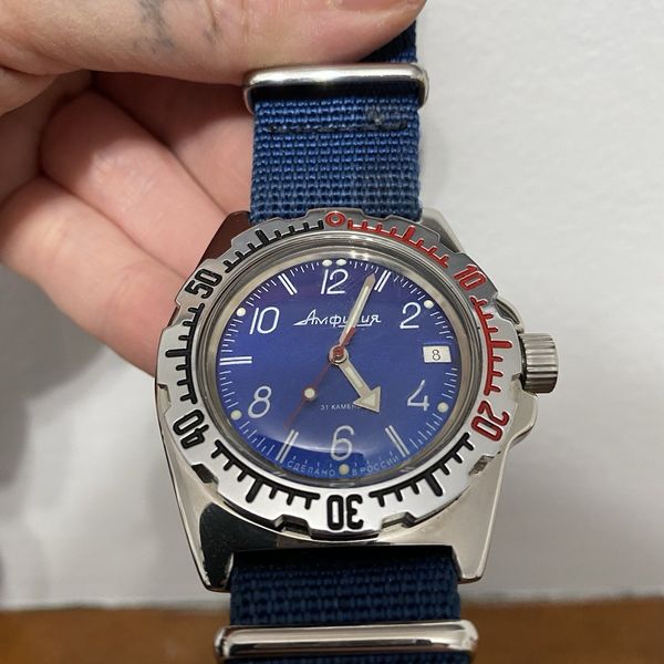 Vostok Amphibia 200m 31 Jewel Movement, Blue Dial, Russian, Steel And ...