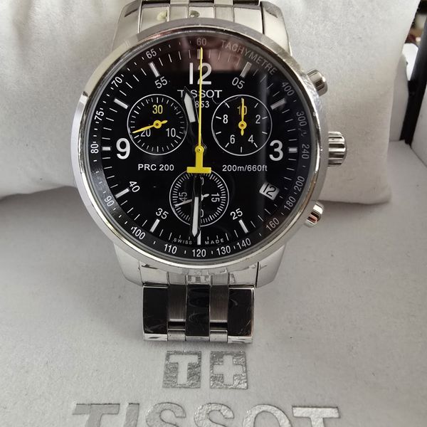 TISSOT PRC 200 CHRONOGRAPH QUARTZ WATCH BLACK DIAL YELLOW HANDS NEW ...