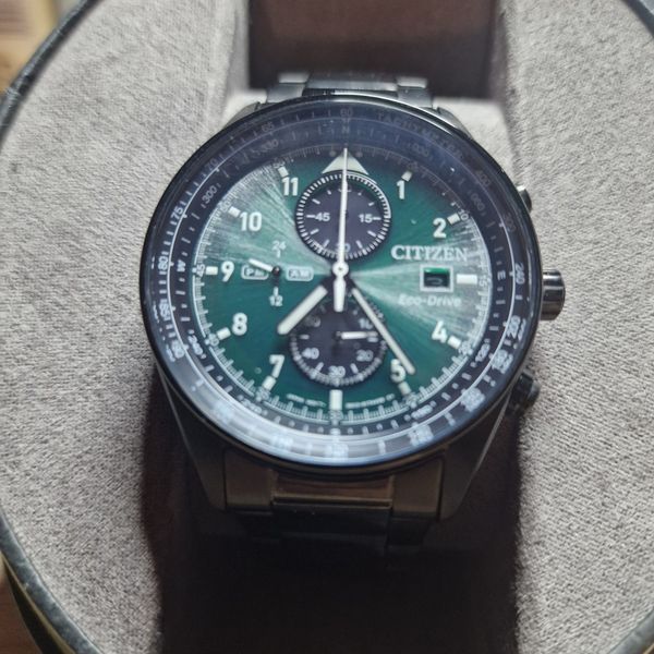 Citizen Men's Eco-Drive Black Stainless Steel Green Dial Watch CA0775 ...