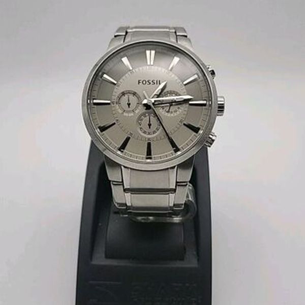 FOSSIL MEN'S WATCH FS4359 SILVER CHRONOGRAPH LARGE SILVER DIAL 7" WRIST ...