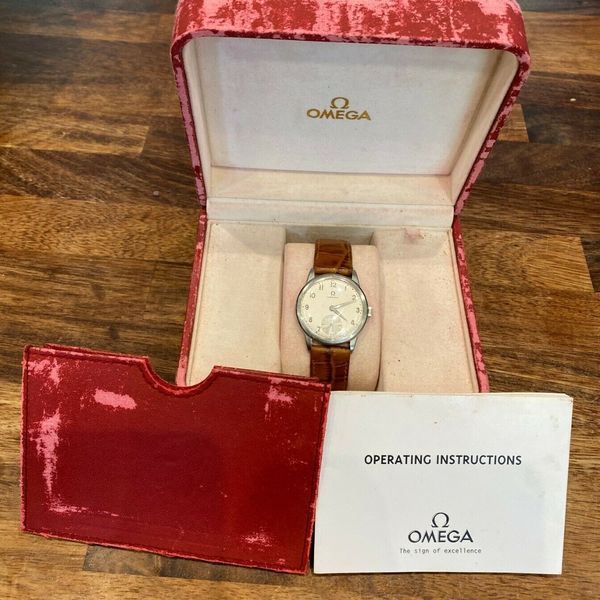 SUPERB VINTAGE 1950s STAINLESS STEEL MECHANICAL OMEGA GENTS WATCH + BOX ...