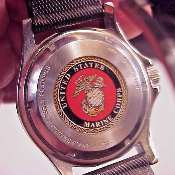 Hamilton Khaki Quartz Watch Stainlss w USMC Back Cover & New Strap w ...