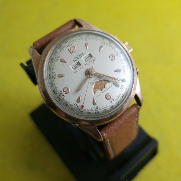 VINTAGE ULTRAMAR TRIPLE DATE & MOON PHASE AUTOMATIC BIDYNATOR FELSA 693 ...