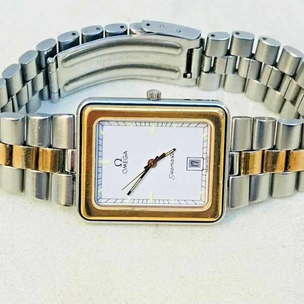Vintage Omega Seamaster 1430 Date 2T SS Men’s Square Quartz Watch #LL ...