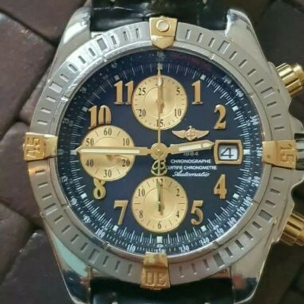 BREITLING CHRONOMAT EVOLUTION 18K/SS BLACK DIAL GOLD ARABIC NUMERALS ...