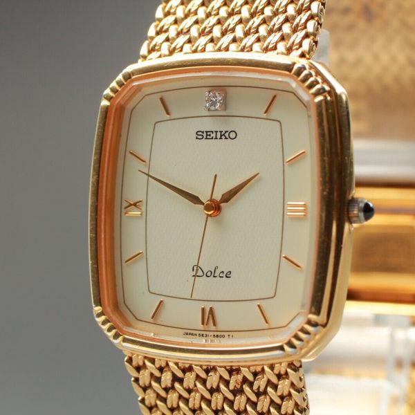 【NEAR MINT】 Vintage Seiko Dolce 5E31-5A90 Daimond Gold Quartz Men's Watch JAPAN | WatchCharts ...