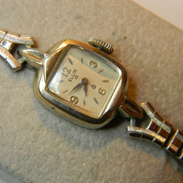 VINTAGE ELGIN 19 JEWELS 10K RGP LADIES WATCH AND SS BAND - RUNS -GOOD ...