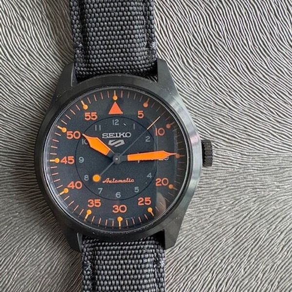 Seiko 5 Sports SRPH33 Automatic Black Dial Strap Pilots Men's Watch ...
