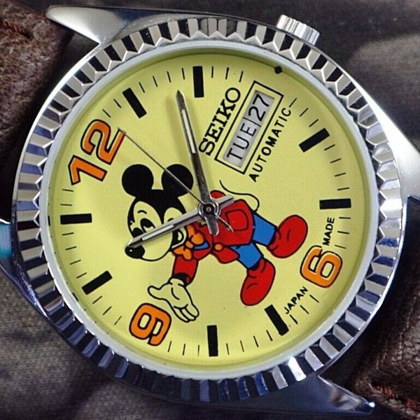 VINTAGE UNUSED SEIKO 5 AUTOMATIC CARTOON DIAL DAY DATE MEN'S JAPAN ...