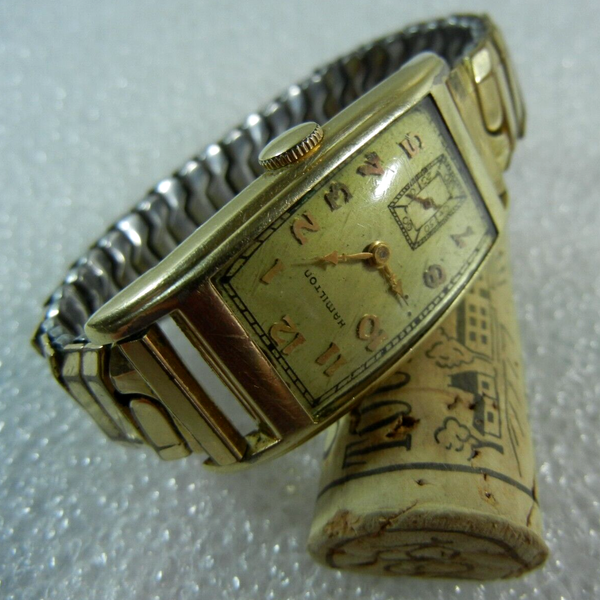 Vintage HAMILTON 14K GF Men's Curved Rectangular Manual Tank Watch ...