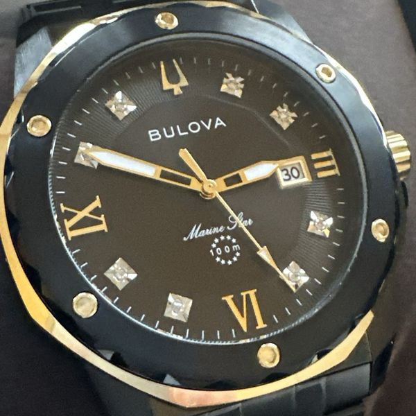 Bulova Marine Star Quartz Diamond Black Dial Men's Watch 98D176 ...