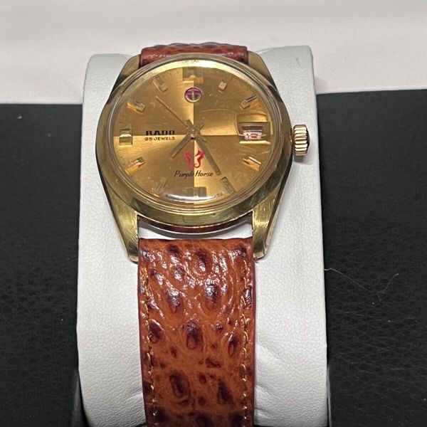 Rado Purple Horse Date Gold Dial Rare Automatic 25 Jewel 80s Vintage ...