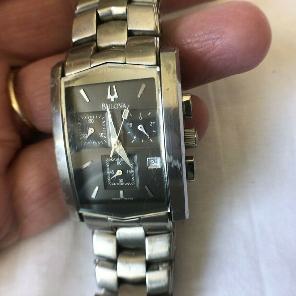 Bulova Quartz Chronograph Rectangle Date Stainless Steel Watch 96G09 ...