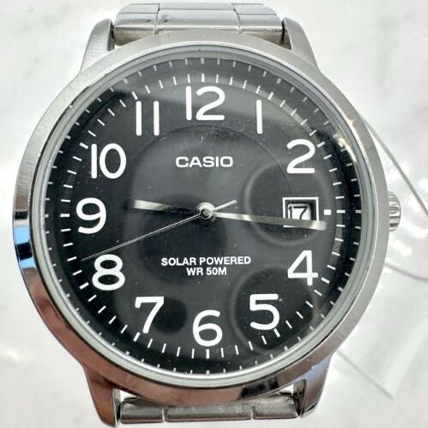 Casio Solar Watch Unisex 36mm Silver Tone 5330 MTP-S100 Date Nylon ...