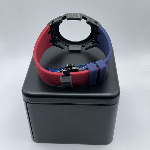 Casio G-Shock GA2100 Casioak Mod kit Black Steel Case & Red, Blue Strap ...