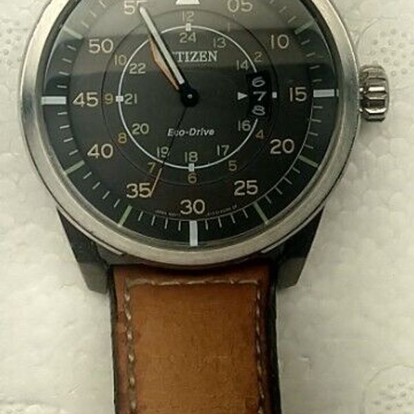 CITIZEN AW1361-10H AVION ECO-DRIVE GREY DIAL BROWN LEATHER BAND MENS ...
