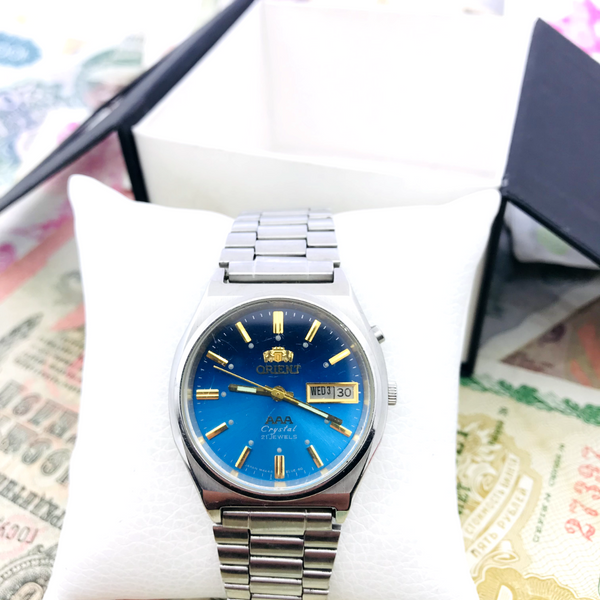 Wrist watch Orient Blue Automatic Calendar Crystal ⭐️ Japan Service ...