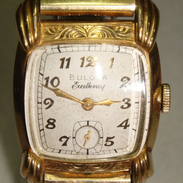 Vintage 1950 Bulova His Excellency QQ Scroll Lug - 10K GF - 21 Jewel ...