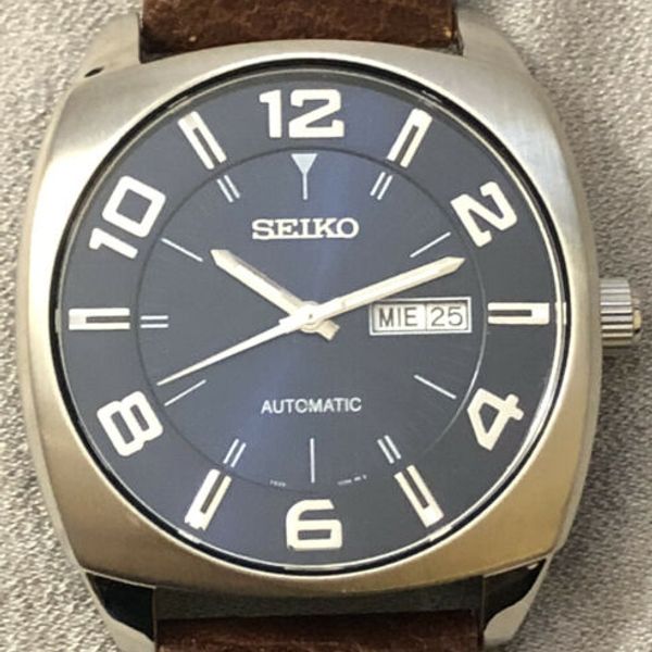 Seiko SNKN37 Recraft Automatic Blue Dial Day/Date Brown Leather Mens ...