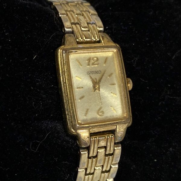 Vintage Seiko Watch Women Gold Tone Gold Face Rectangle Classy New ...