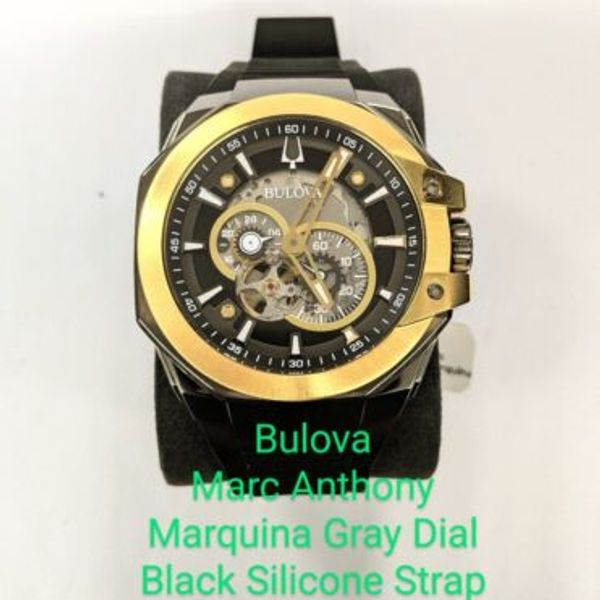 Bulova Marc Anthony Marquina Gray Dial Black Silicone Strap Watch 46 mm ...