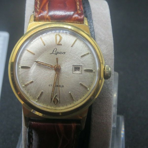 Older LACO manual winding vintage men's watch runs gold plated ...