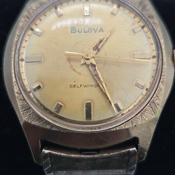 Vintage M6 1966 Bulova Unisex Gold Tone Automatic Etched Case Watch ...