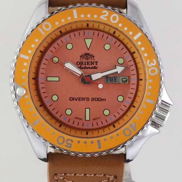 Orient Diver Men Automatic 21 Jewels Day/Date Brown Leather Band ...