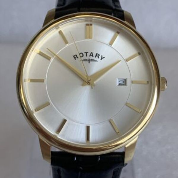 Rotary Men's Silver Dial Black Leather Strap Watch GS03105/06 ...