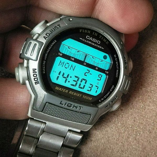 casio forester ft-2000 fish in time moon tide alarm chrono lcd watch ...
