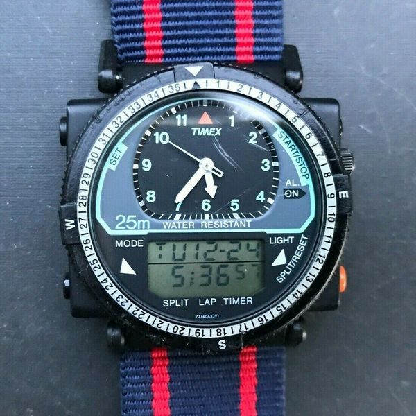 Rare TIMEX 633 ZULU Time Analog / Digital Split Lap Timer 38mm case New ...