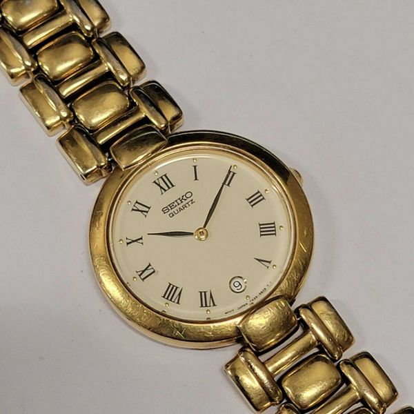 Vintage Seiko Gold Tone Stainless Steel Quartz 31mm Watch 7N29-F050 ...