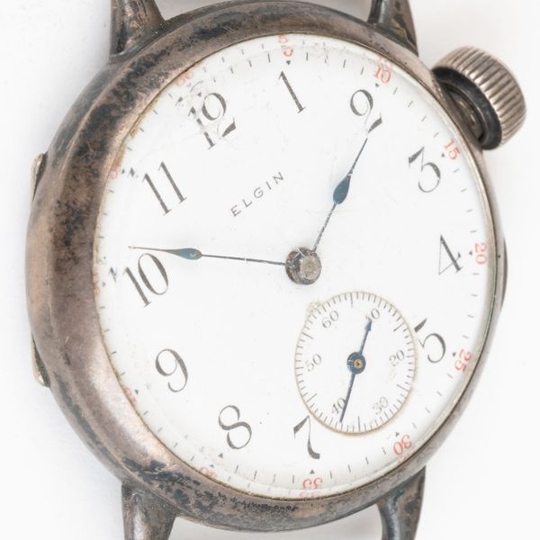 Early Elgin Sterling Silver Wire Lug Trench Type Watch Offset Winding ...